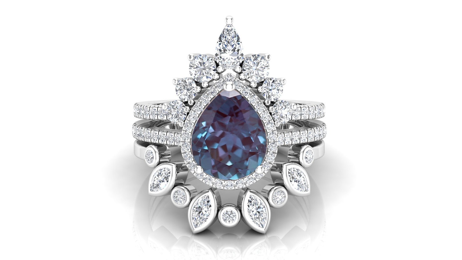 Color Change Alexandrite Ring Set Gorgeous Teardrop - Etsy