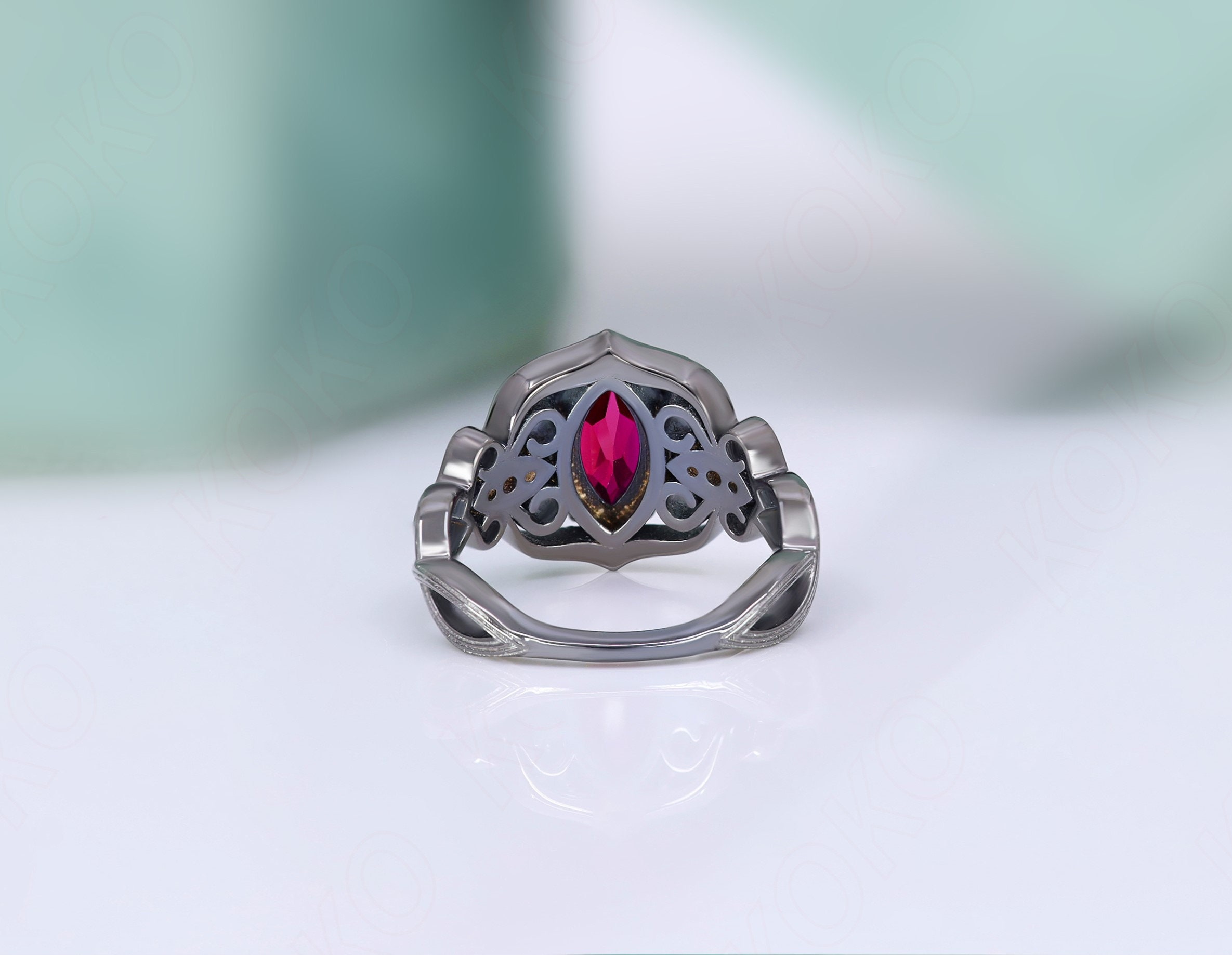 Victorian Ruby Moissanite Ring: Black Rhodium Filigree, 925 Silver - Etsy