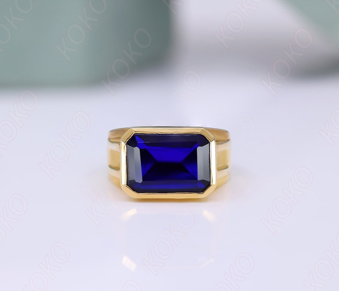 Unique Blue Sapphire Ring Solid 925 Sterling Silver Ring Men's Signet ...