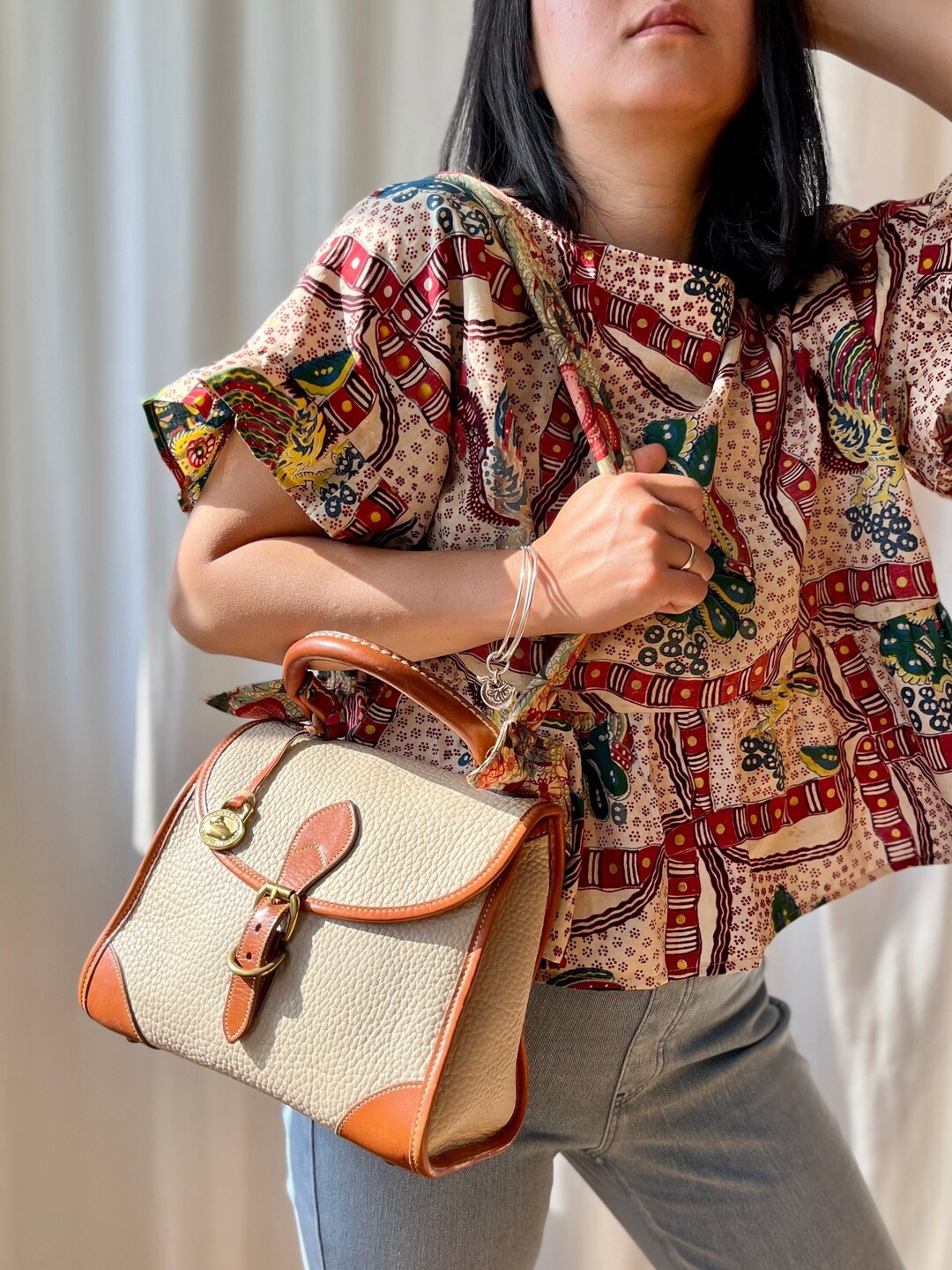 Vintage Dooney & Bourke AWL Pebbled Leather Bone/ British Tan R47 ...