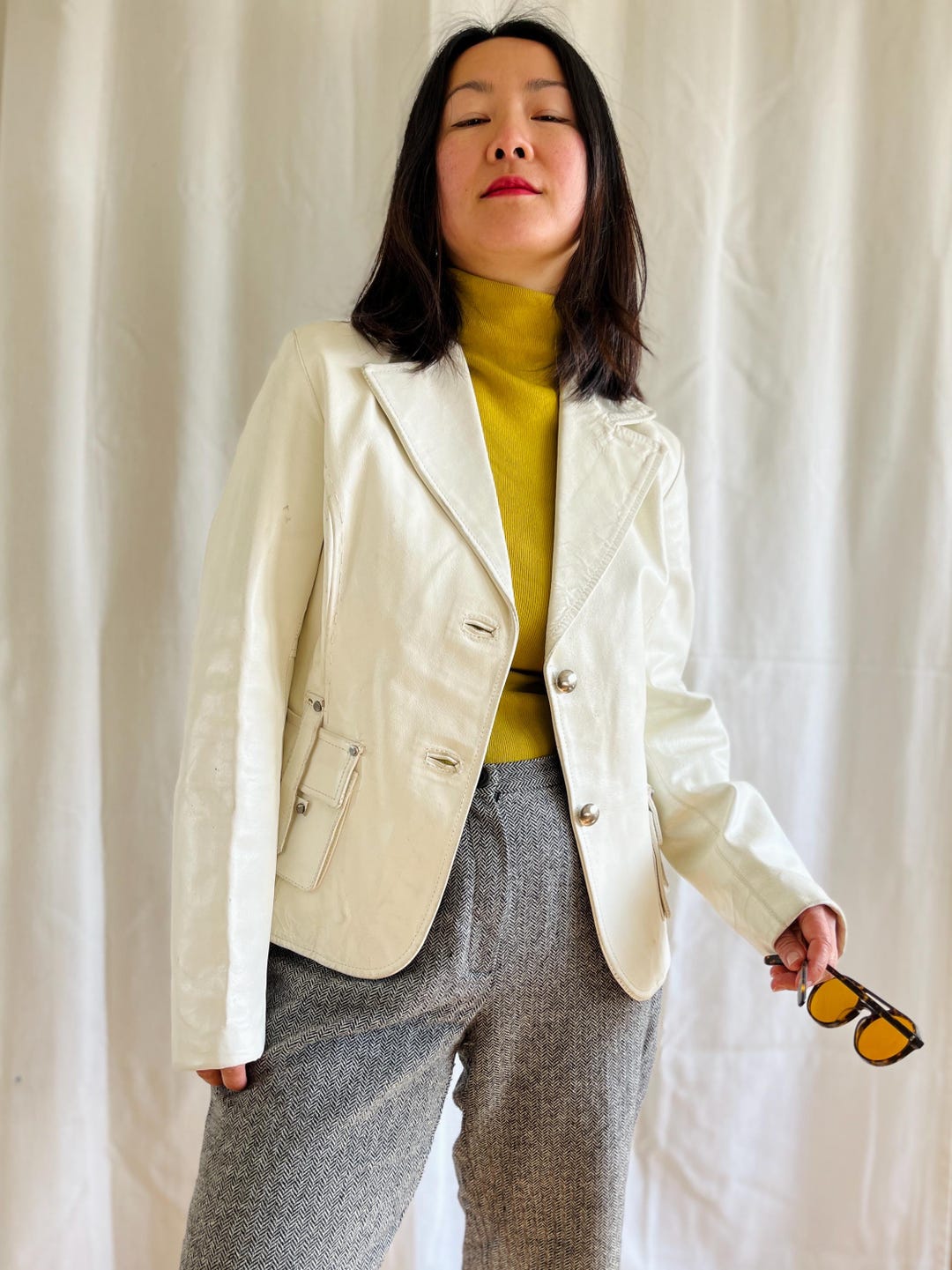 Vintage Creamy White Leather Spring Jacket Blazer - Etsy