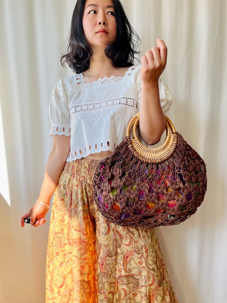 Vintage Reclaimed 1980s Straw Woven Top Handles Tote With Beautiful ...