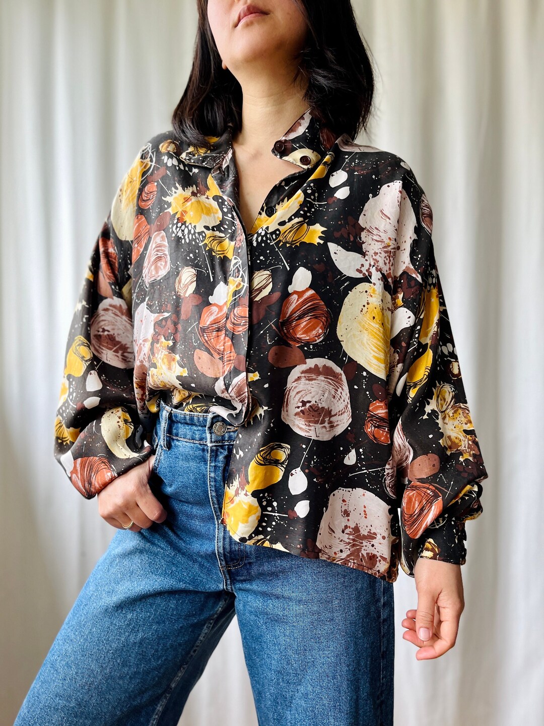 Bat Sleeves 80s Handmade Oversized Viscose Shirt Blouse Brushed Galaxy ...