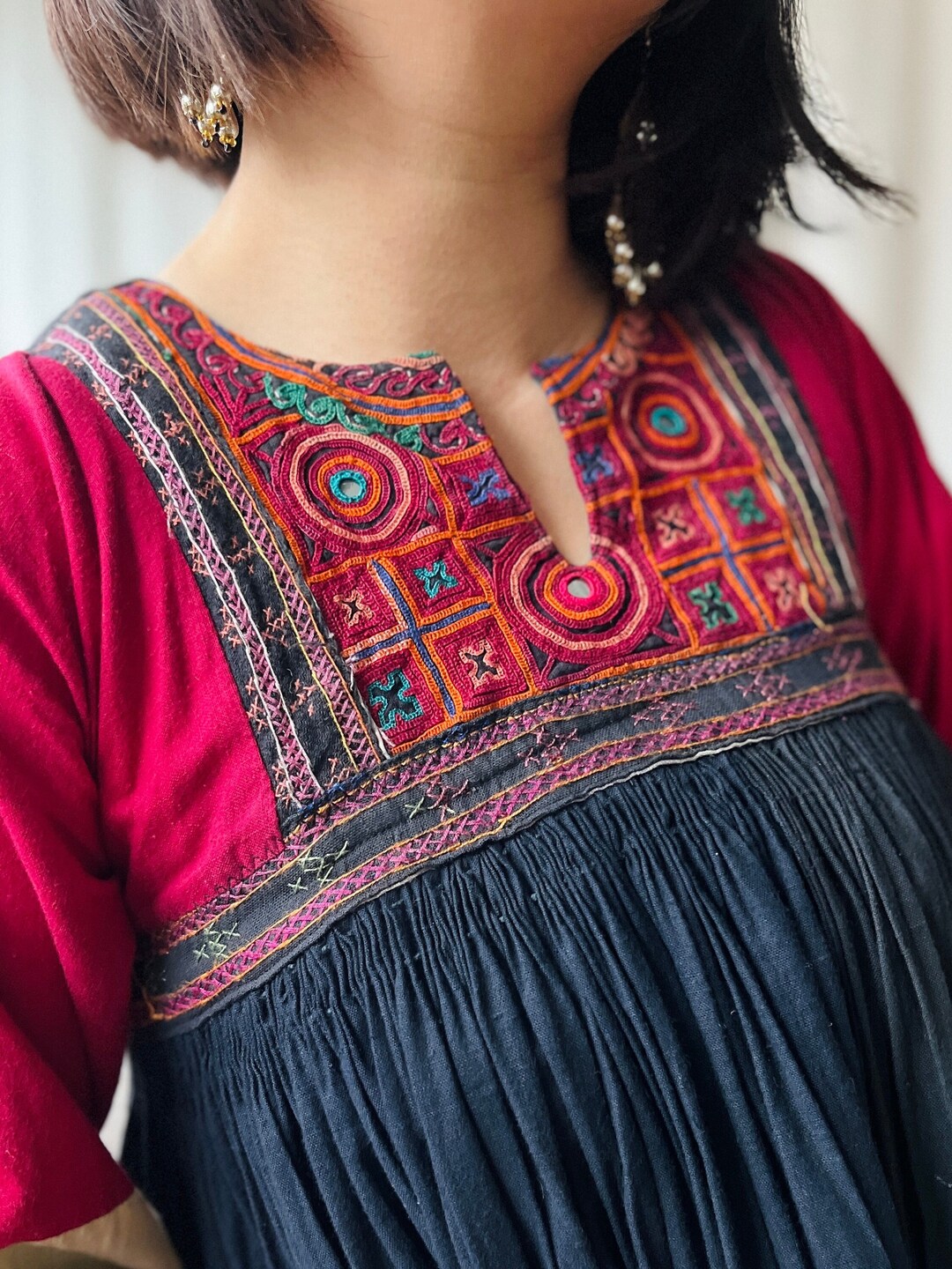 Stunning 1970s Patchwork Colour Block Afghan Folk Dress Smocking Hand ...