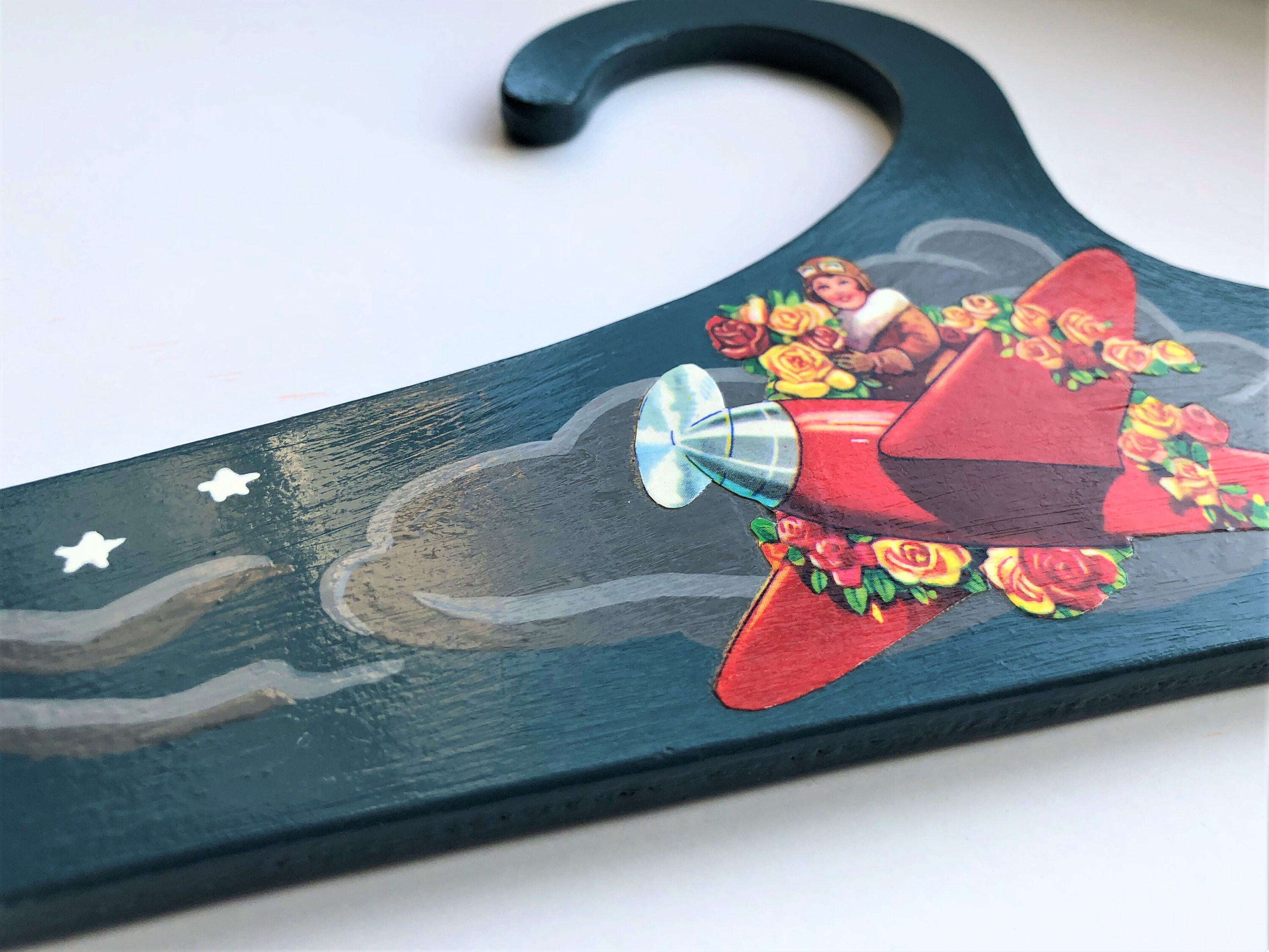 Handmade Dark Blue Hanger Decorated With Decoupaged Vintage Die-cut Red ...