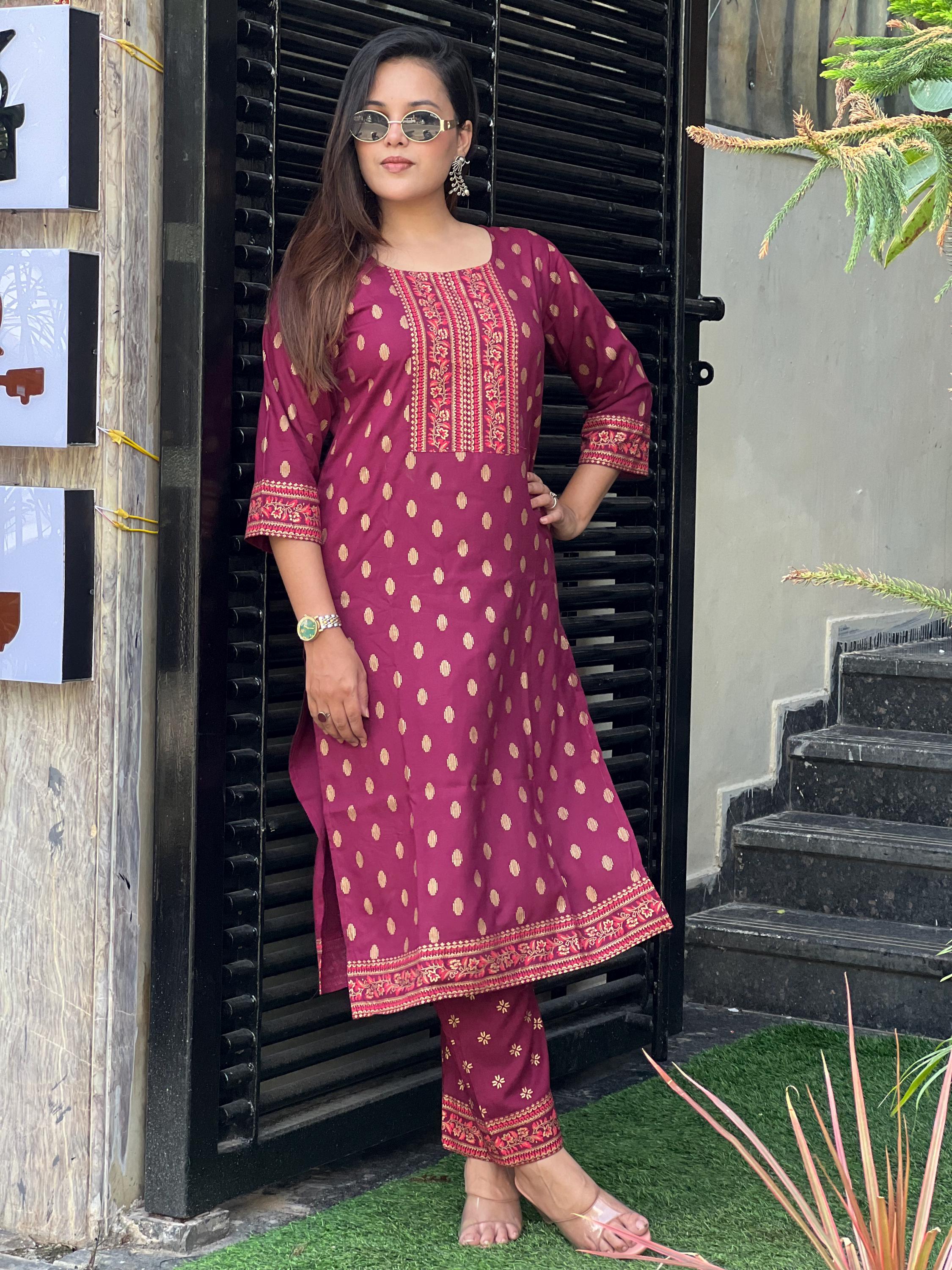 Maroon Kurta Palazzo Set for Women – Ethnic Printed Indian Suit Festive ...