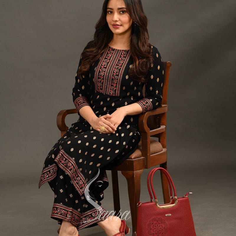 Women Kurta Pajama Black - Etsy UK