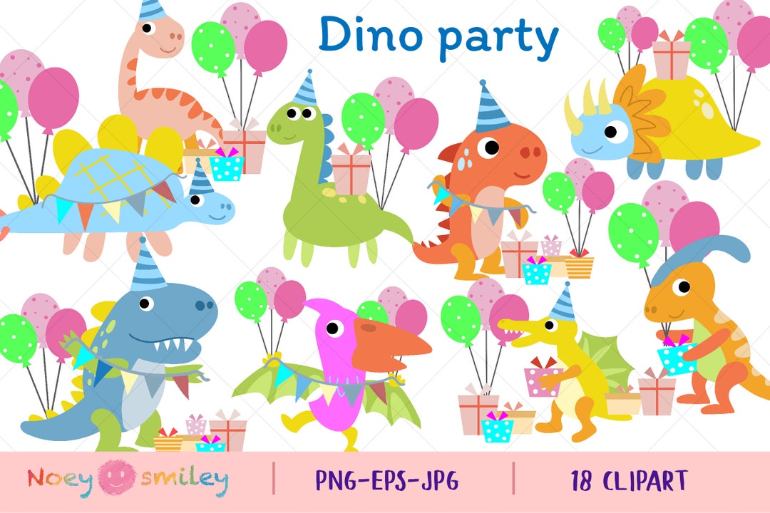 Dinosaur Party Clipart. Happy Dino Png - Etsy