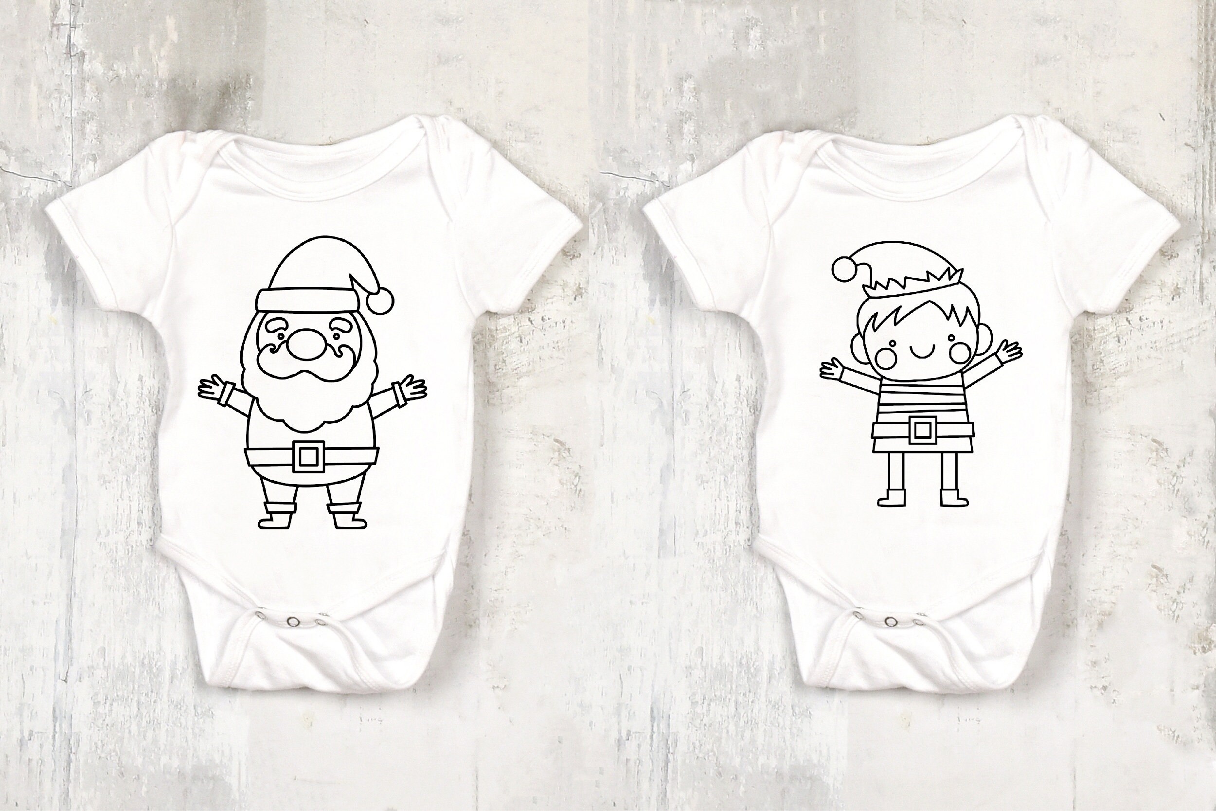 Santa & Elf Outline Clipart SVG Xmas Merry Christmas - Etsy