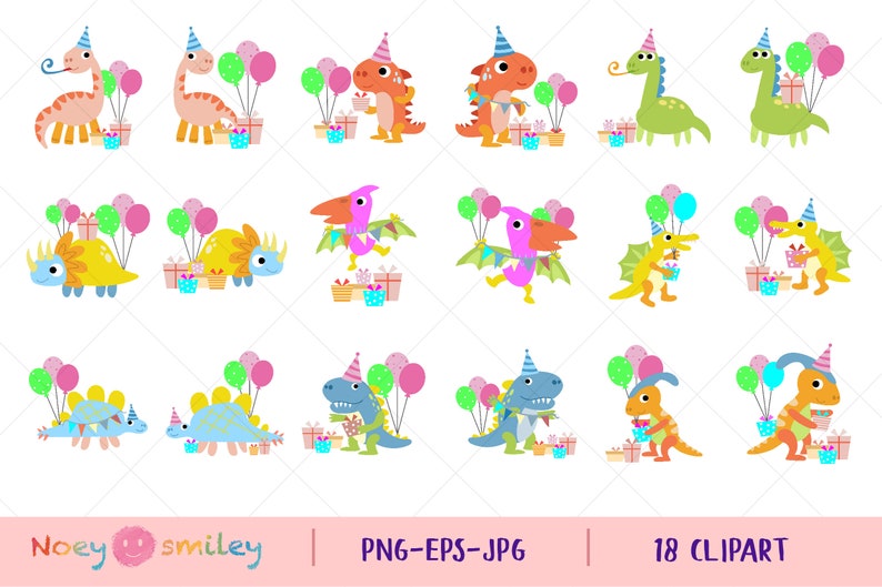 Dinosaur Party Clipart. Happy Dino Png - Etsy