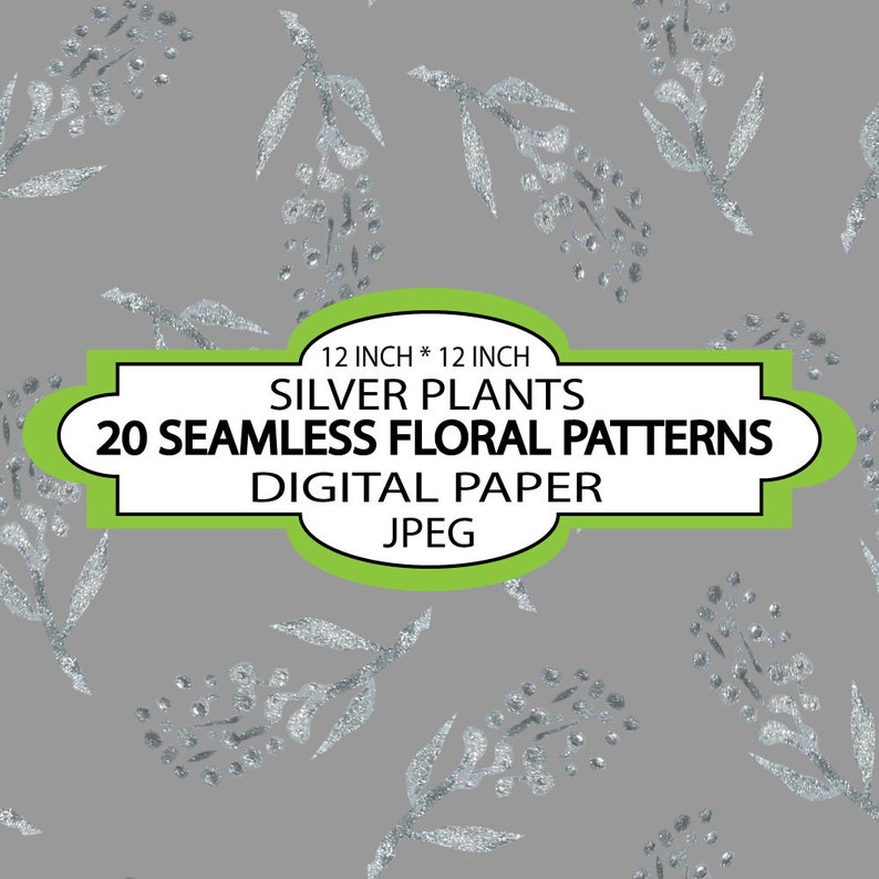 Silver Flowers on a Colourful Backgrounds, Digital Paper, Seamless ...