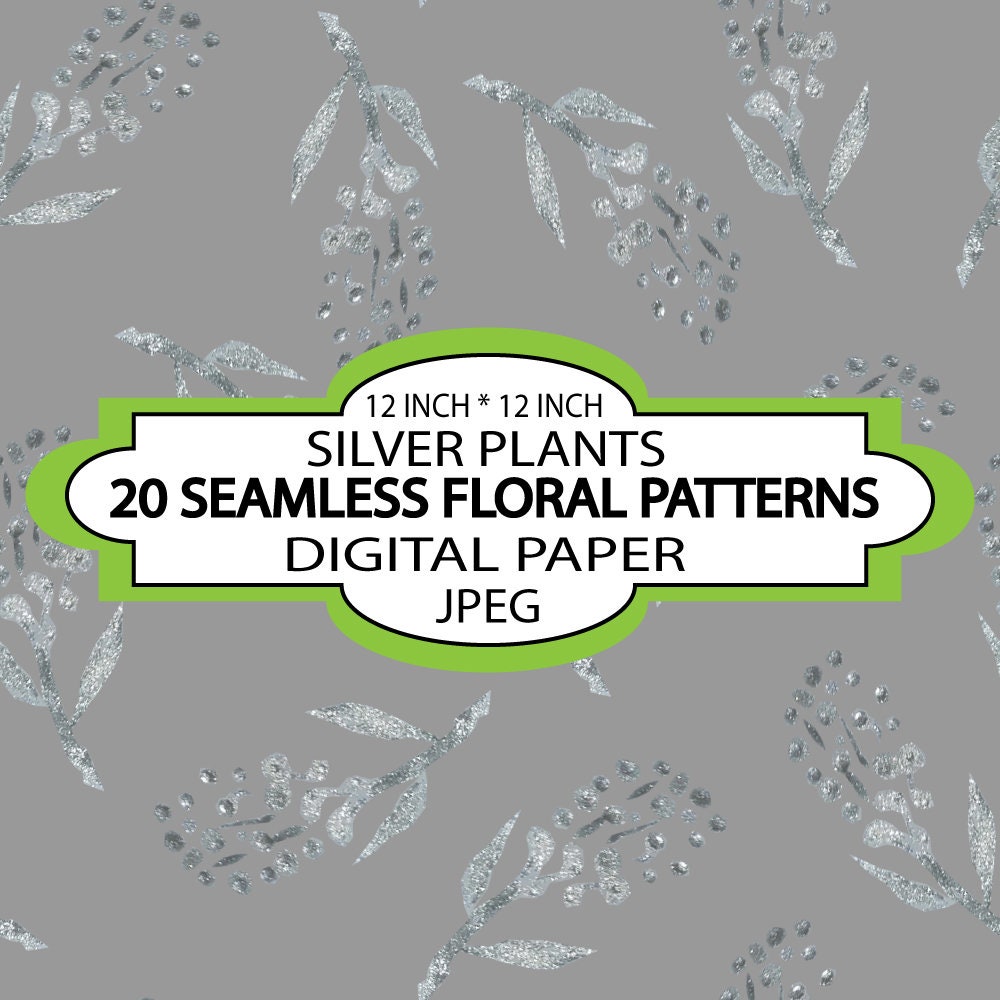Silver Flowers on a Colourful Backgrounds, Digital Paper, Seamless ...