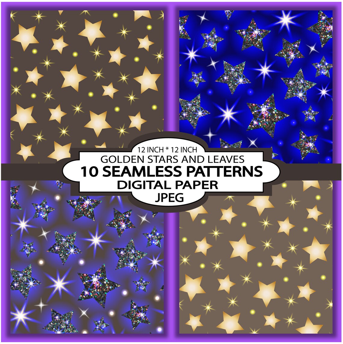 Hand Drawn Shining Stars and Leaves, Colourful Backgrounds, Digital ...
