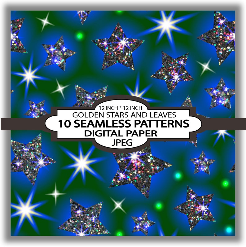 Hand Drawn Shining Stars and Leaves, Colourful Backgrounds, Digital ...