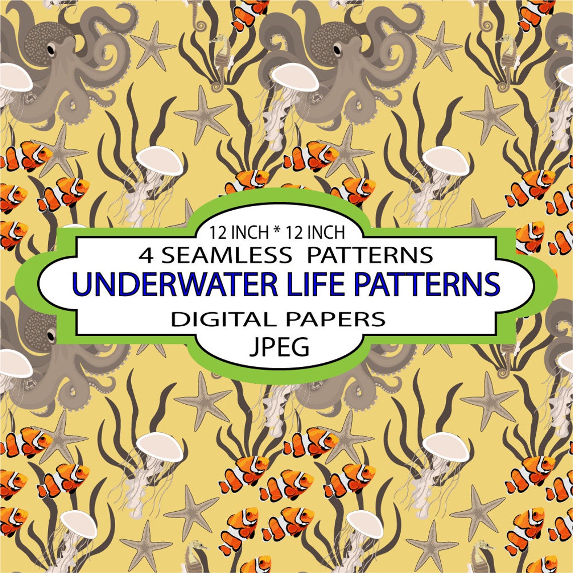 Underwater Life Patterns Digital Paper Colourful Seamless - Etsy