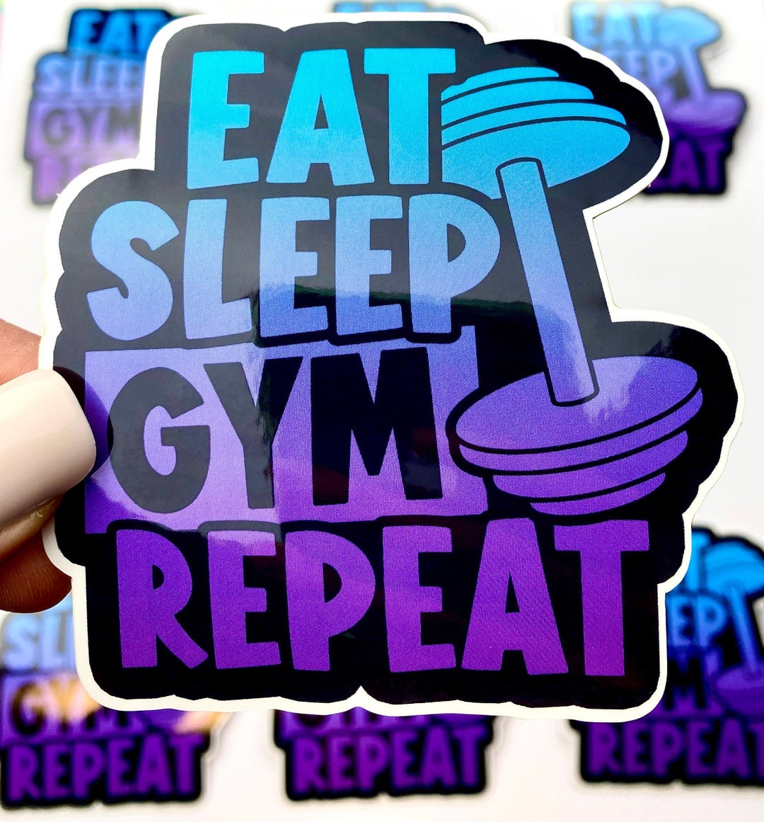 Eat Sleep Gym Repeat Sticker: Funny Workout Motivation, Water Bottle ...
