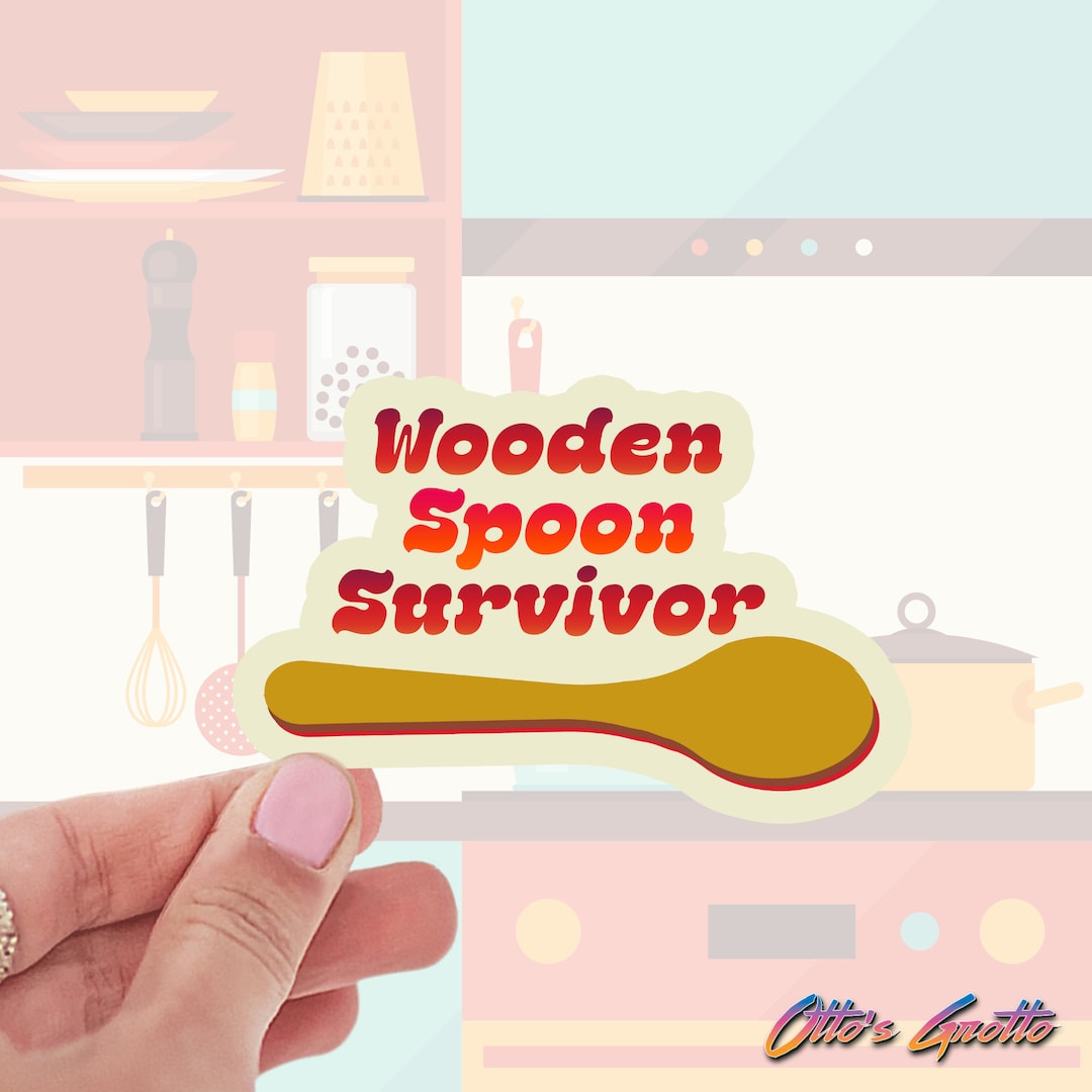 Retro Wooden Spoon Survivor - Funny Nostalgia Sticker for Eighties Kids ...