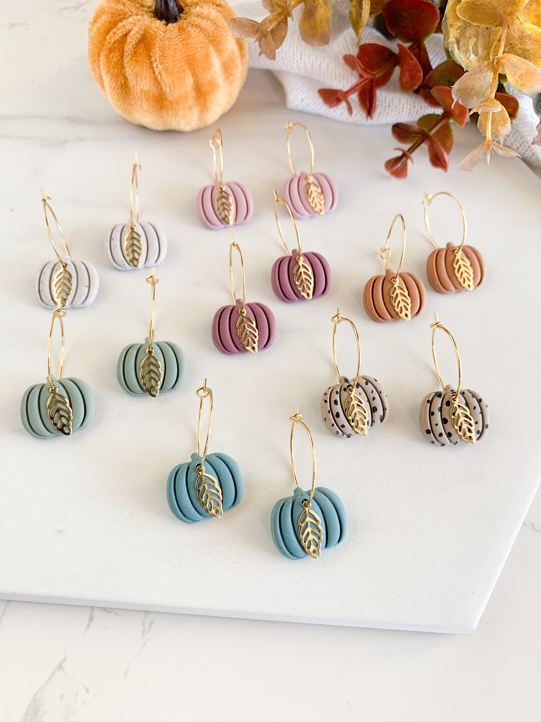 Fall Pumpkin Clay Earrings, Pumpkin Hoop Earrings, Unique Fall Earrings ...