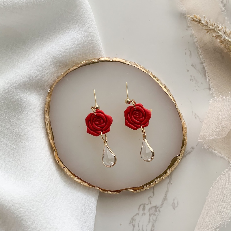 Clay Rose Earrings Etsy