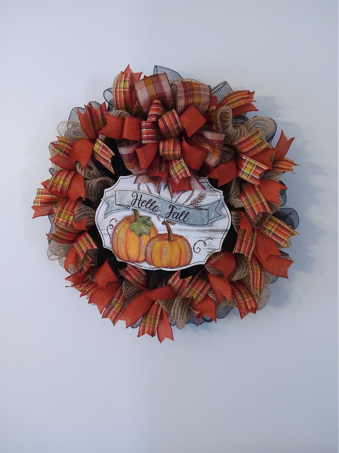 Fall Wreath With Hello Fall Sign - Etsy