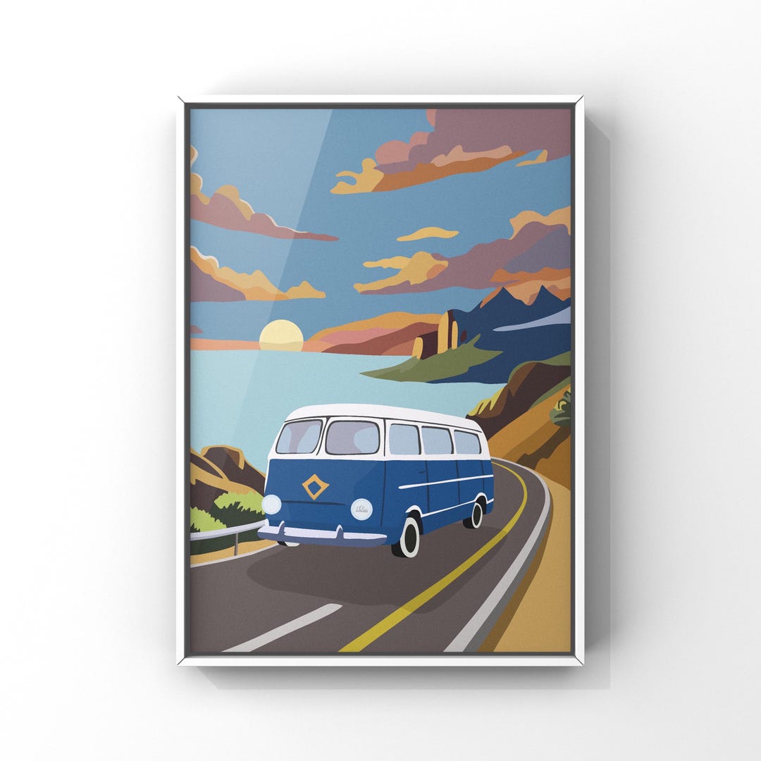 Paradise Poster Travel Van Vacation | Illustration | Artistic Poster - Etsy