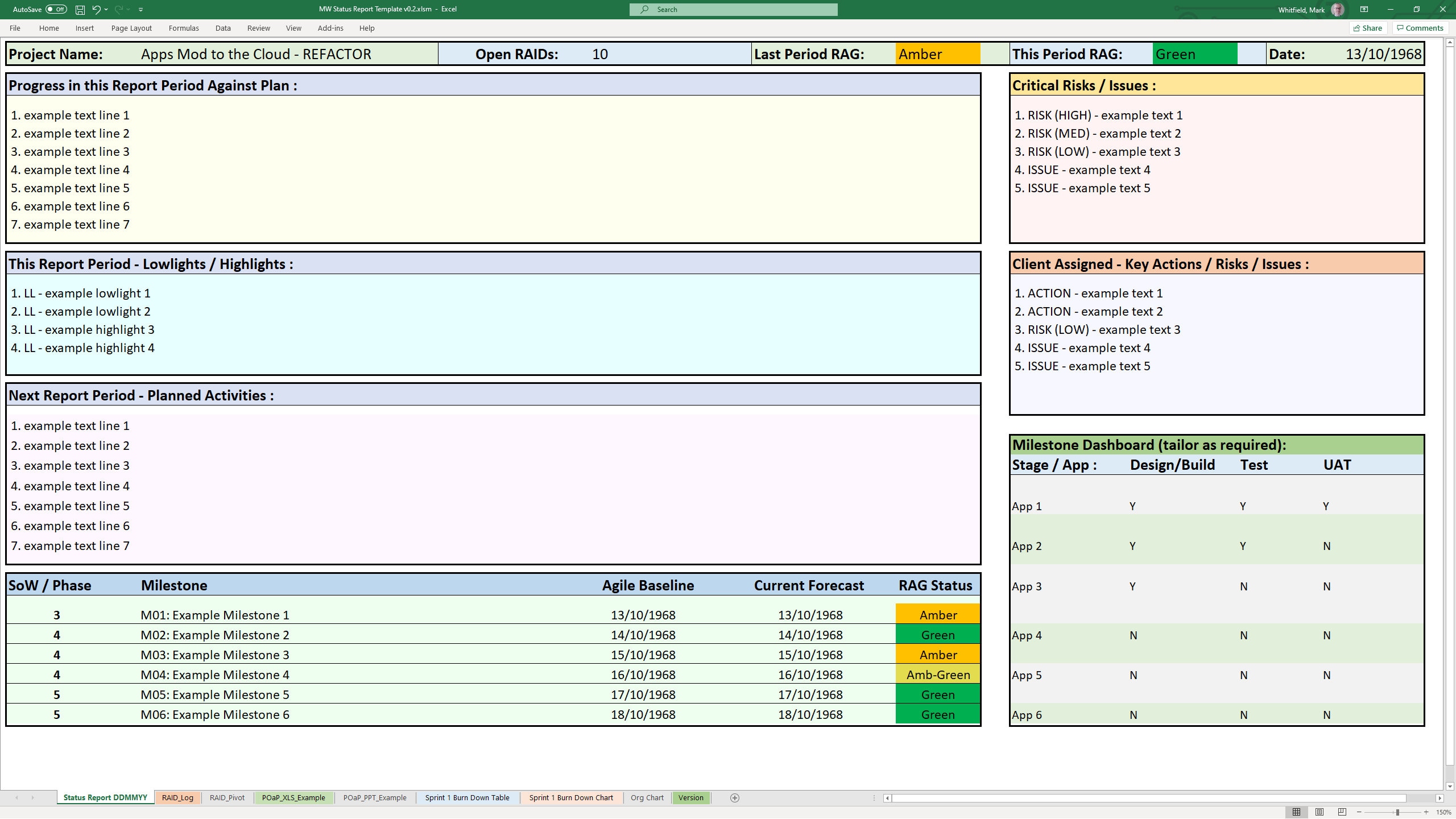 Agile & Prince2 Project Management Templates MS Excel Weekly | Etsy