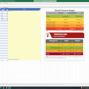 MS Excel Spreadsheet Template; BMI, Body Mass Index, Blood Pressure ...