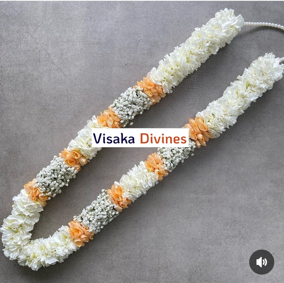 ROSE PETAL MALA - Carnation Gypsophila Garland, Real Flower Garland ...