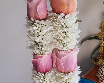 FRESH ROSE MALA Leis Floral Garland, Real Flower Garland, Wedding Haar ...