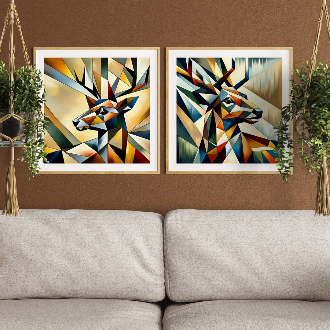 Square Deer Poster, Cubism, Picasso Art, Deer, Cubism, Home Wall Print ...