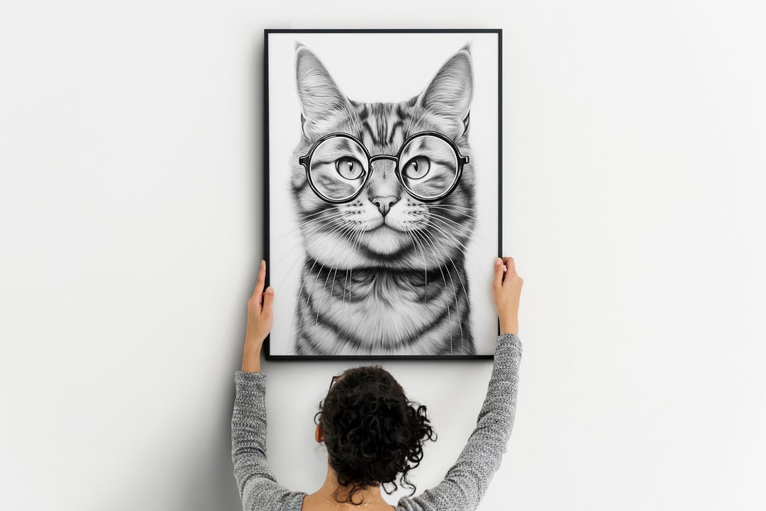 Cat Printable Poster, Wall Art, Cat With Glasses, Printable Poster ...