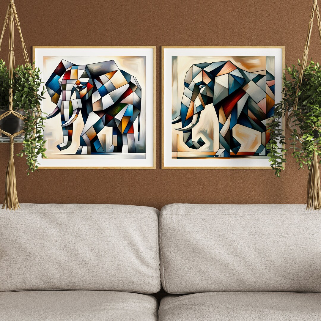 Abstract Cubism Digital Print, Modern Picasso Inspired Elephant Art ...