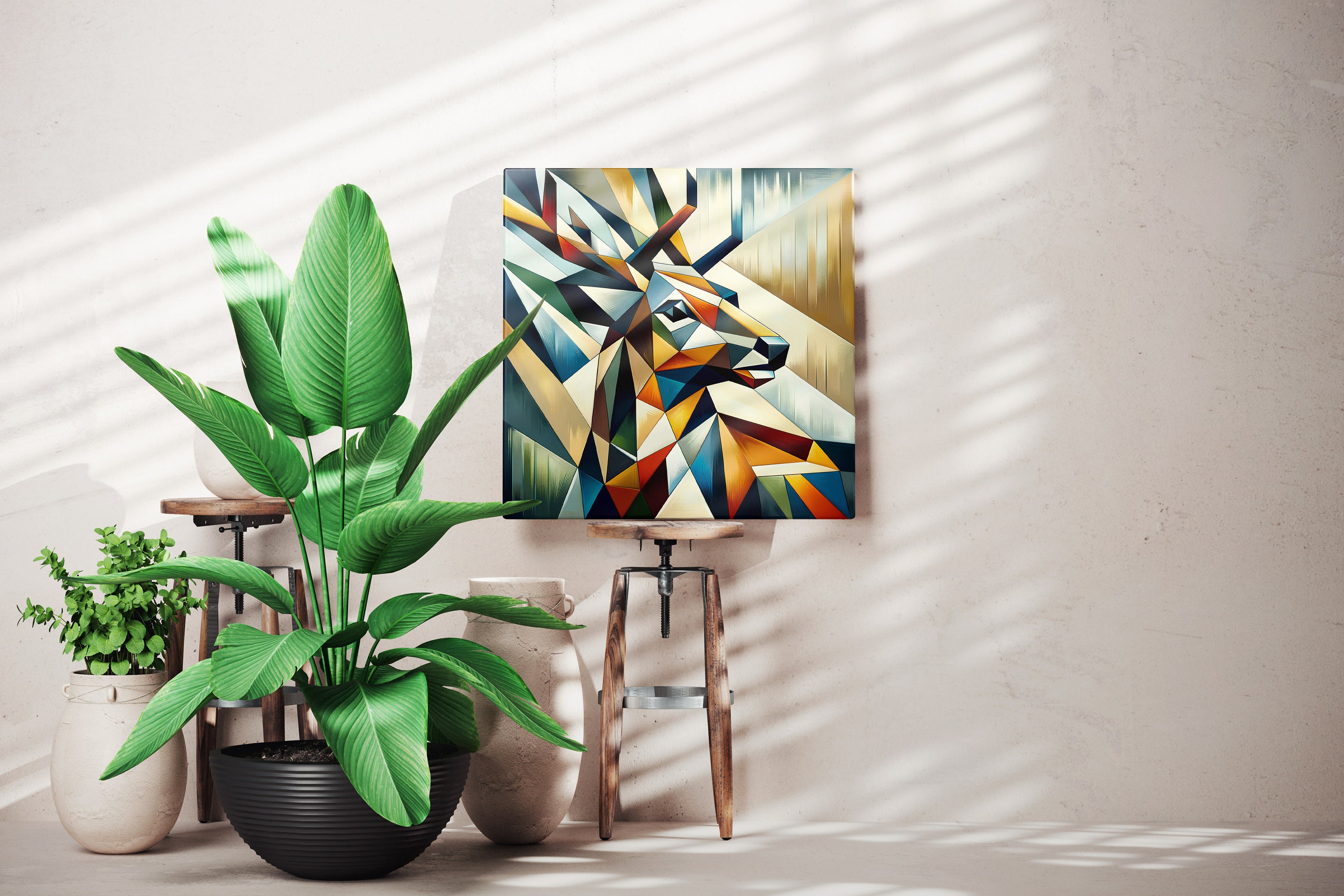 Square Deer Poster, Cubism, Picasso Art, Deer, Cubism, Home Wall Print ...