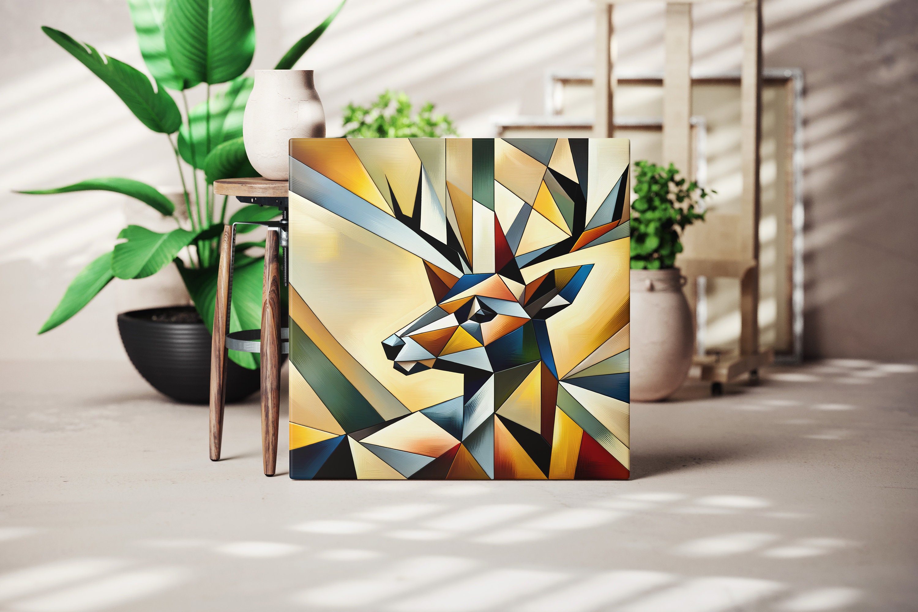 Square Deer Poster, Cubism, Picasso Art, Deer, Cubism, Home Wall Print ...