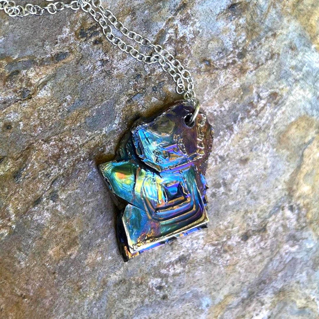 Iridescent Gold Square Bismuth Crystal 20 or 22 Inch Silver Necklace 18 ...