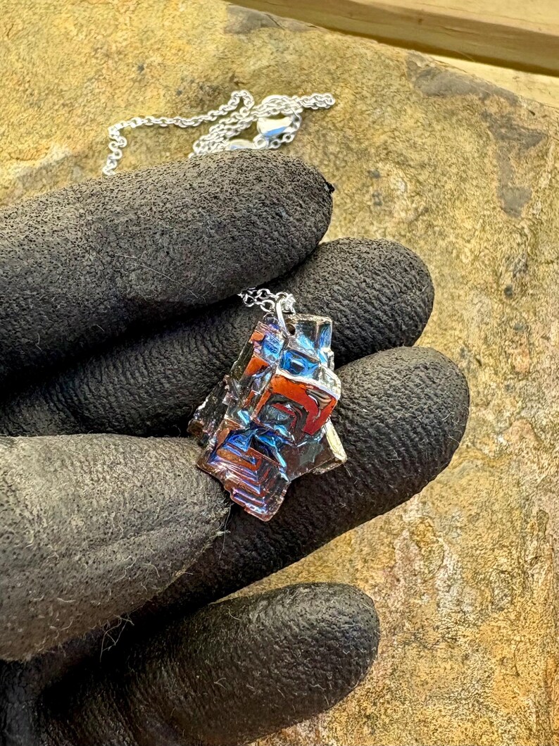 Iridescent Blue Bismuth Square Crystal 20/22 Inch Silver Necklace - Etsy