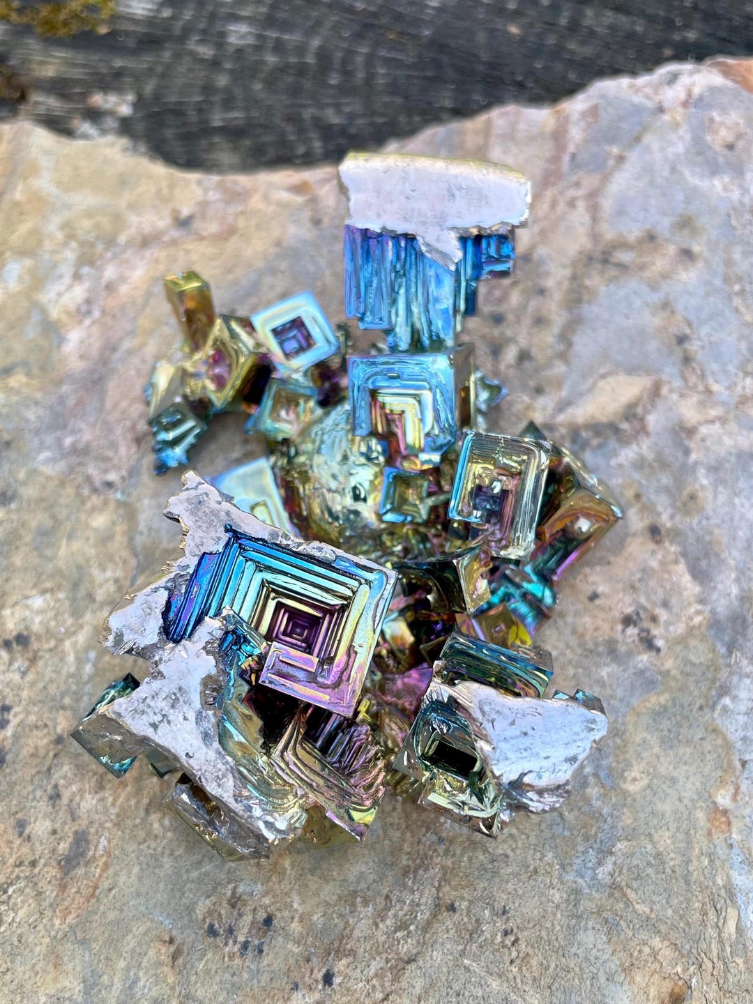 Rainbow Gold Bismuth Interlocking Tower & Cubic Crystal Cluster 211.5 ...