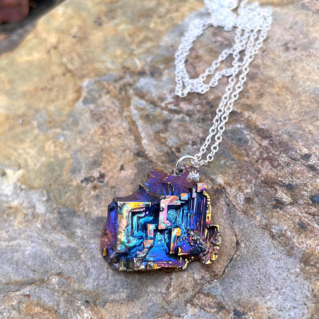 Blue Iridescent Bismuth Crystal Cube Cluster 20 or 22 Inch Silver ...