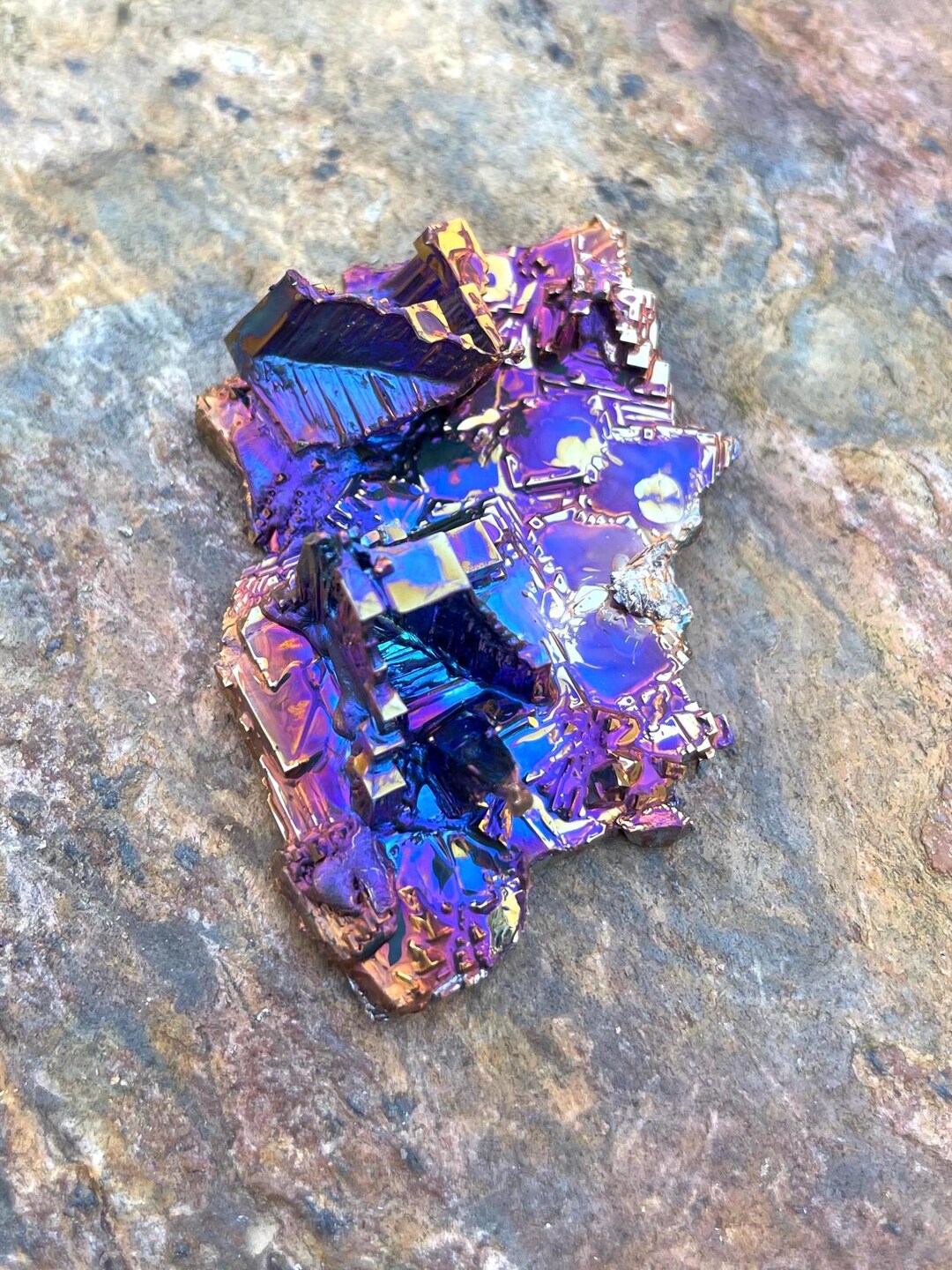 Purple Gold Bismuth Iridescent Tower and Cube Crystal Cluster 55 Grams ...