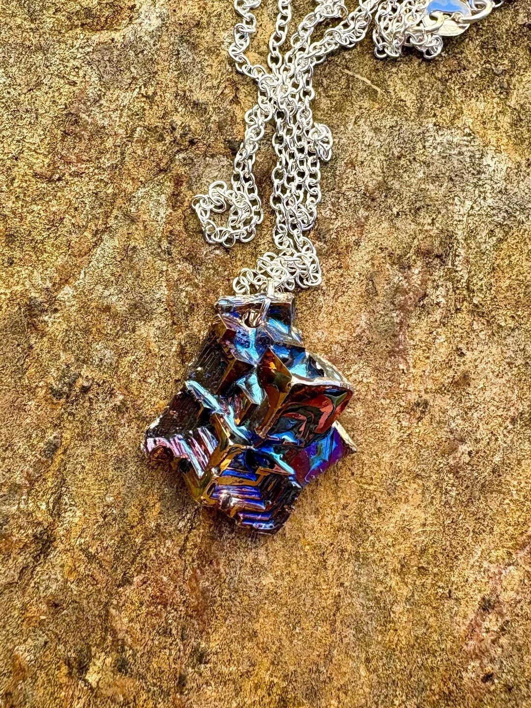 Iridescent Blue Bismuth Square Crystal 20/22 Inch Silver Necklace - Etsy