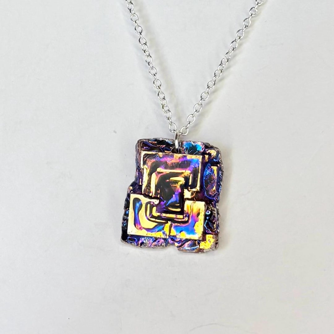 Iridescent Bismuth Square Crystal 20/22” Silver Necklace - Etsy