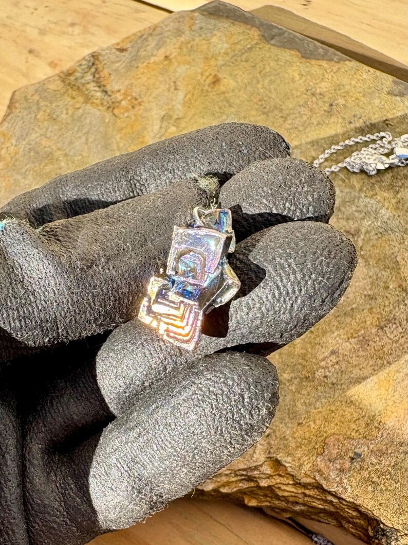Iridescent Blue Bismuth Square Crystal 20/22 Inch Silver Necklace - Etsy