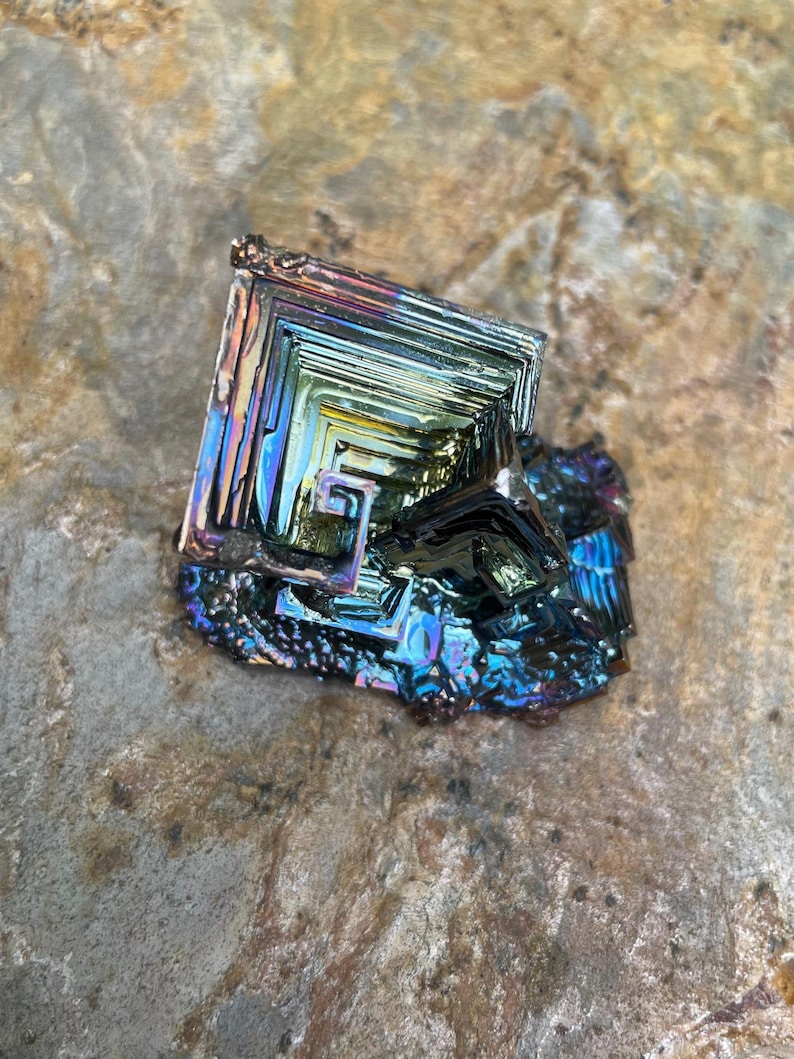 Golden Iridescent Cubic Bismuth Crystal on Matrix 77 Grams - Etsy