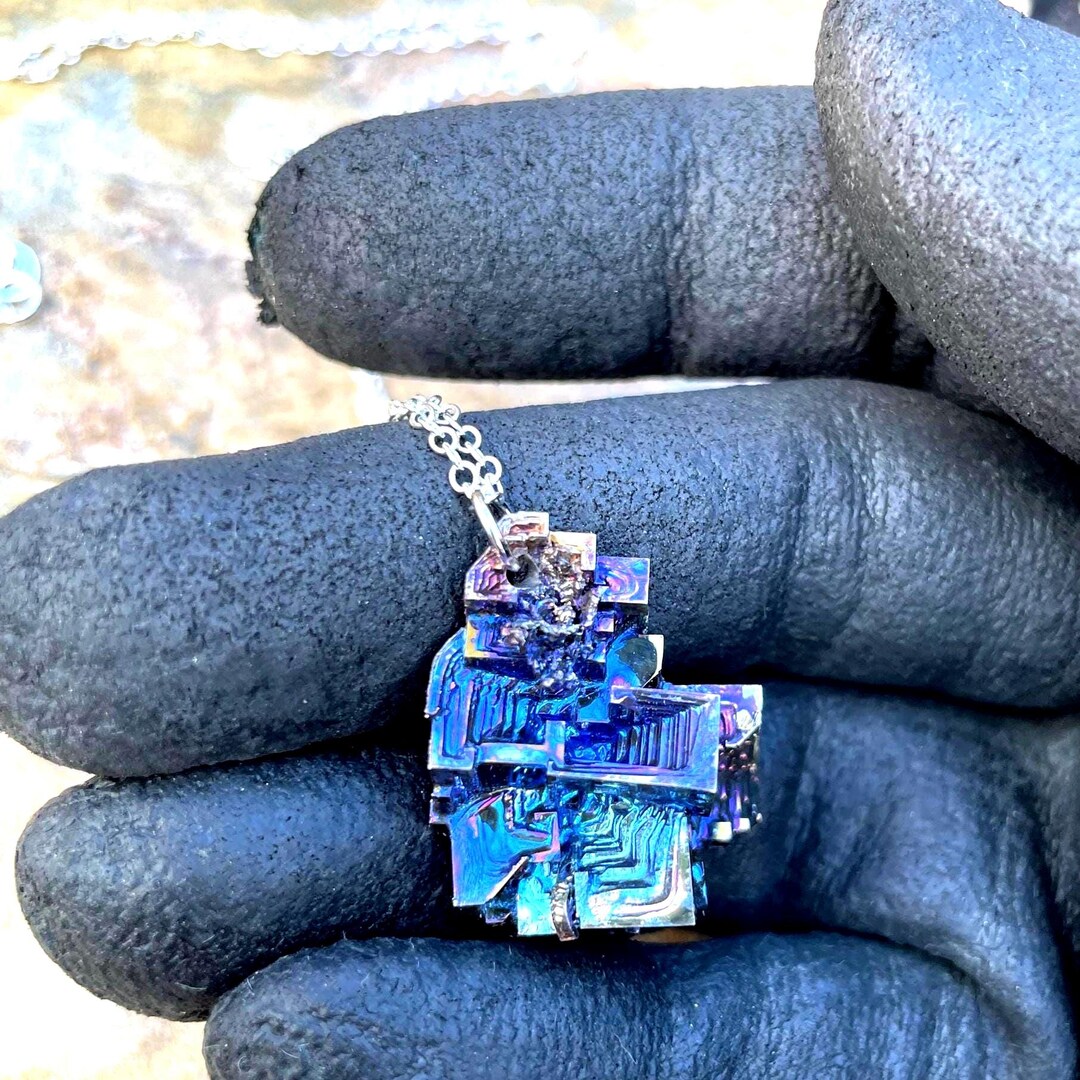 Blue Iridescent Bismuth Cube Cluster 20 or 22 Inch Silver Necklace 14.5 ...