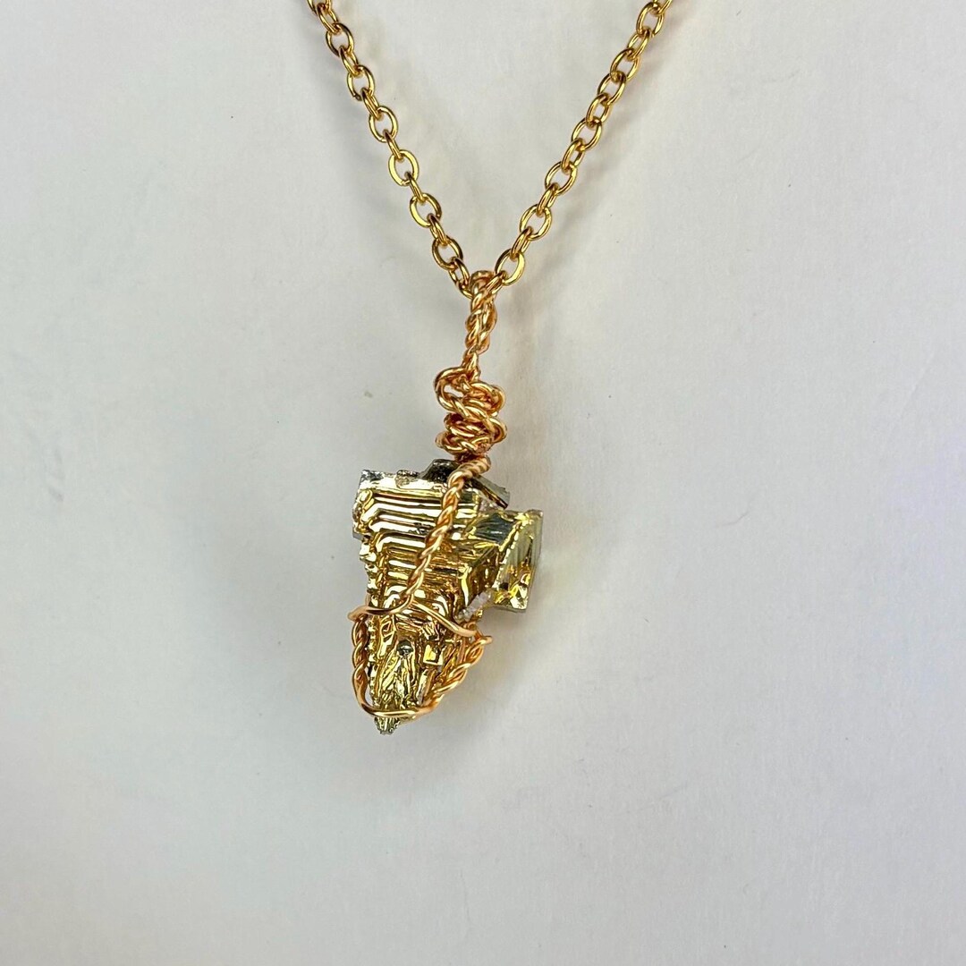 Gold Iridescent Bismuth Tower Crystal Wire Wrapped 22 Inch Gold ...