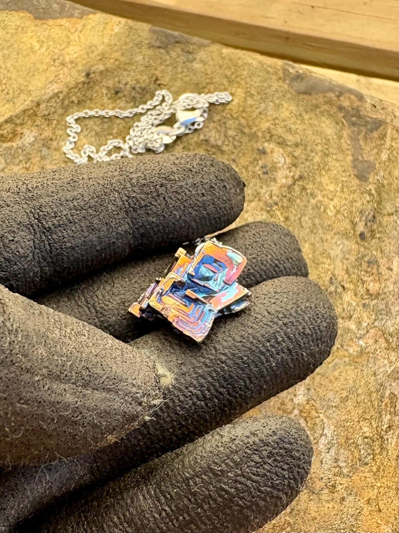 Iridescent Blue Bismuth Square Crystal 20/22 Inch Silver Necklace - Etsy
