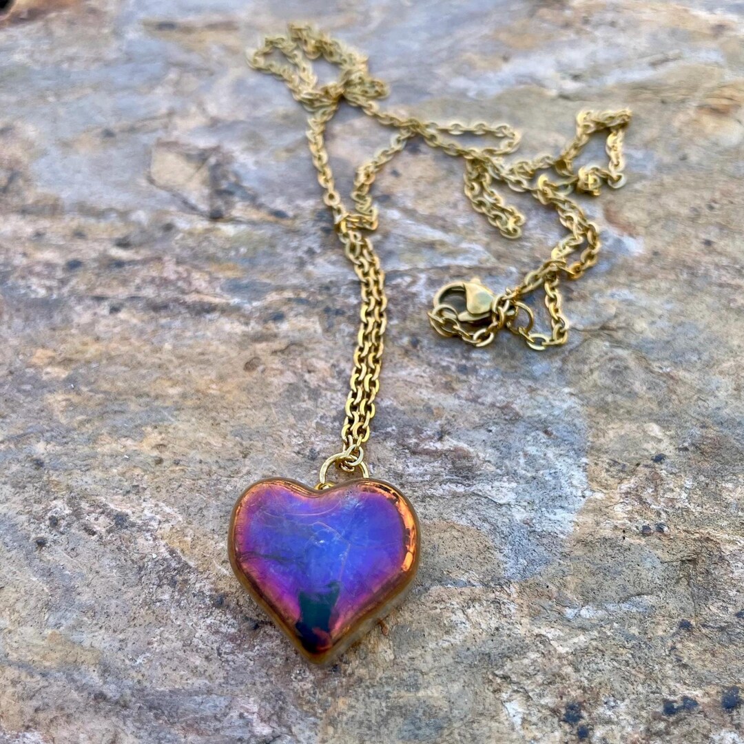 Purple Gold Bismuth Heart Cast 22 Inch Stainless Steel Gold Necklace - Etsy