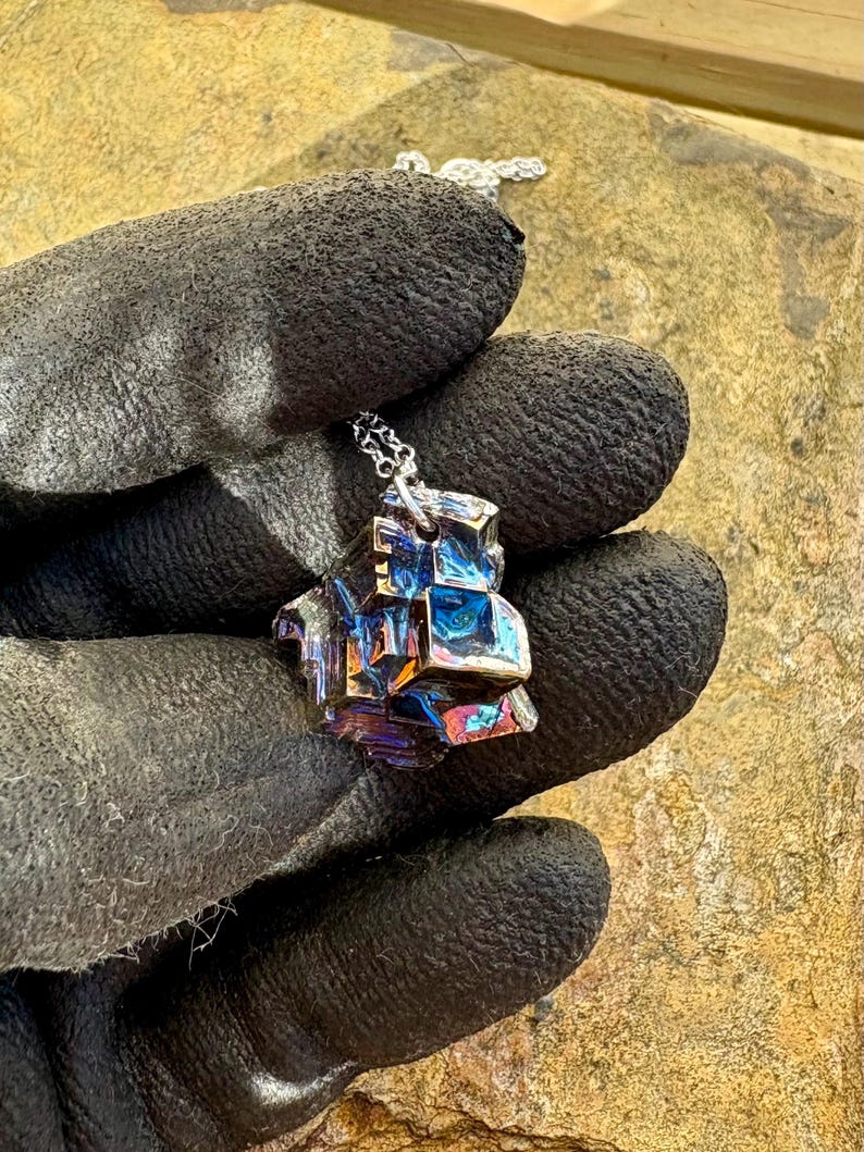 Iridescent Blue Bismuth Square Crystal 20/22 Inch Silver Necklace - Etsy