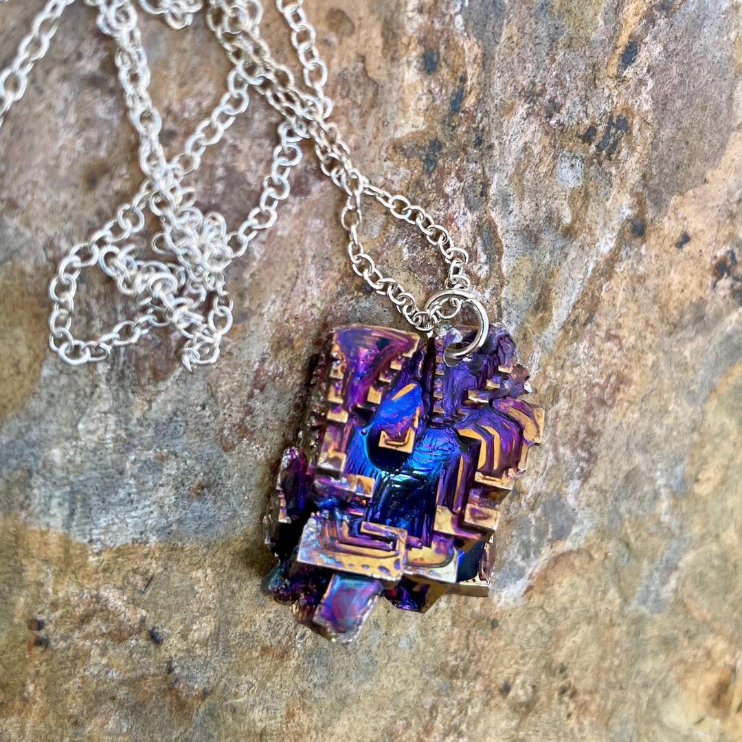 Purple Gold Bismuth Cube Crystal Cluster 20/22 Inch Silver Necklace - Etsy