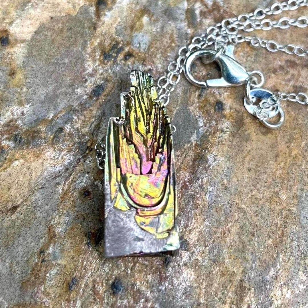 Golden Pink Bismuth Tower Crystal 20 or 22 Inch Silver Necklace 7.5 ...